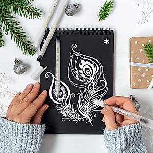 MARTCOLOR White Gel Pens Set, 6 Pack, 0.8mm Fine Point Pens Gel Ink Pens For Artists, Archival Ink Pens, White highlight Pens for Black Paper Drawing, Illustration, Sketching, Writing