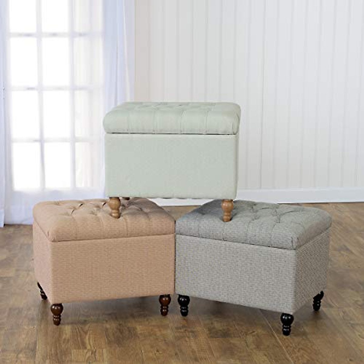 Homepop Home Decor | Upholstered Button Tufted Storage Ottoman | Hinged Lid Ottoman with Storage for Living Room & Bedroom | Decorative Home Furniture (Grey) Medium