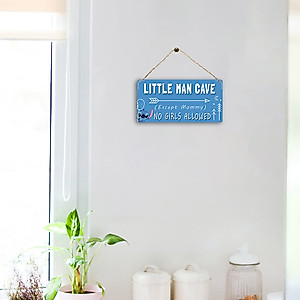 Baby Boy Nursery Room Decor For Boys Kids Bedroom Door Signs Blue Toddler Room Stitch Wall Decor Cute Little Man Cave Wooden Sign No Girls Allowed Signs 12 X 6 Inch