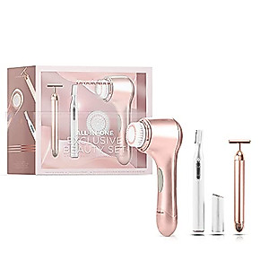 Brookstone 3-in-1 Rose Gold Facial Skin Care Set | Facial Skin Care Products Include Facial Cleansing Brush, T-Bar Face Massager and Facial Epilator | Perfect Gift