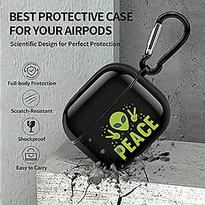 Alien Peace UFO Printed Bluetooth Earbuds Case Cover Compatible for Airpods 3 Protective Storage Box with Keychain