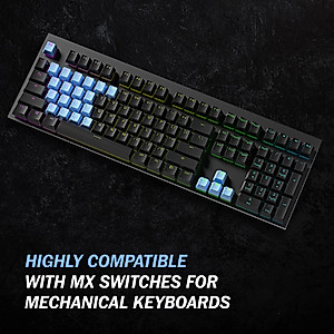HK Gaming Rubber Keycaps Set | Anti-Slip Texture | Doubleshot Backlit Keycap Set | 23 Keys OEM Profile Key Set | for Mechanical Keyboard | Compatible with Cherry MX, Gateron, Kailh | Blue Malibu