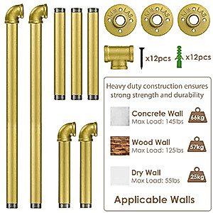 Industrial Pipe Clothing Rack, Wall Mounted Clothes Rack, Industrial Clothing Rack, Pipe Clothing Rack, Closet Rods for Hanging Clothes, 100% Galvanized Steel (39 in, Gold)