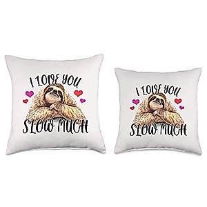 I Love You Slow Much Funny Sloth Lover Item I Love You Slow Much Funny Lover Sloth Pun Valentines Throw Pillow, 18x18, Multicolor