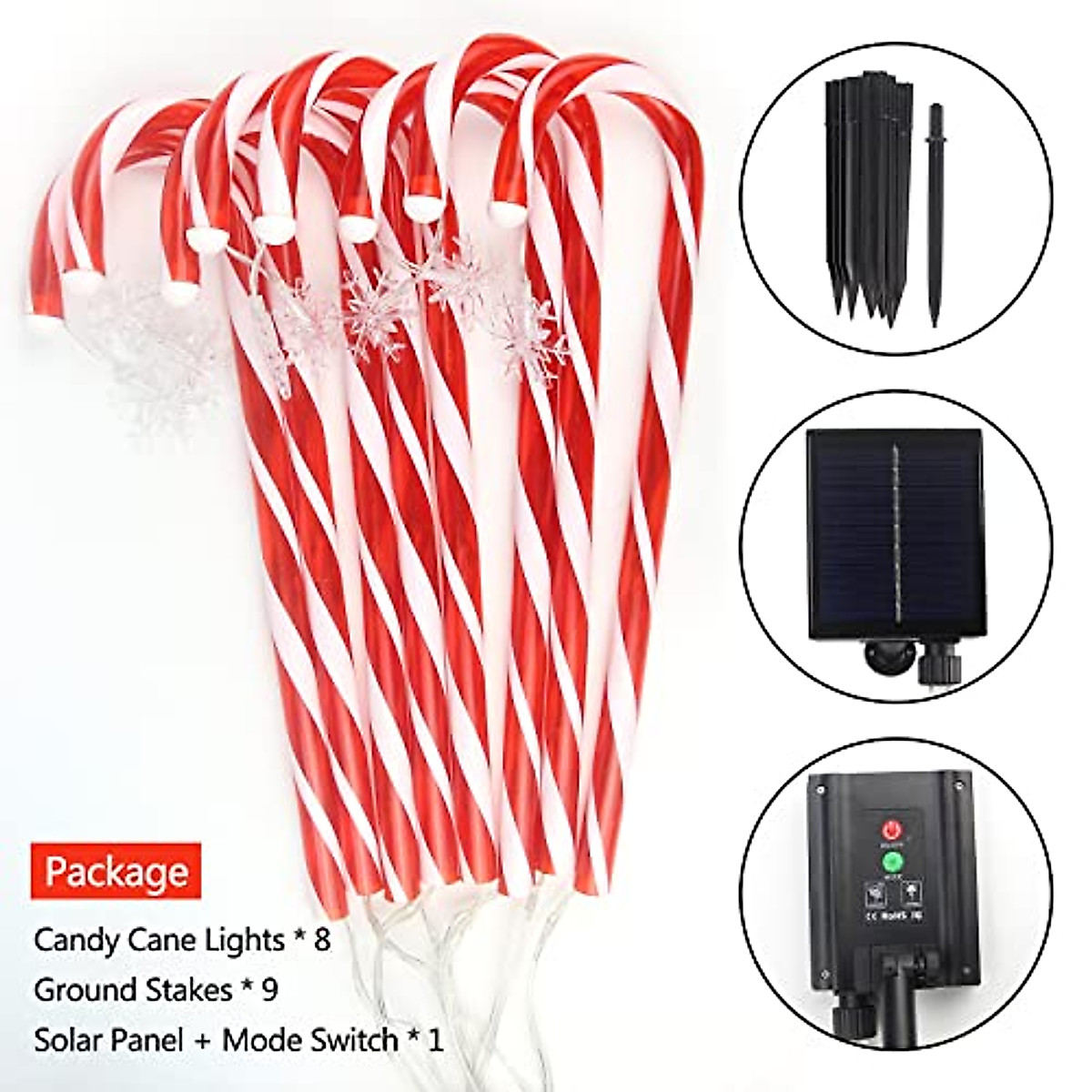 Christmas Candy Cane Pathway Marker Lights, 8 Modes Set of 8 Solar Christmas Candy Cane Lights, Outdoor Christmas Decorations Solar Candy Cane Lights for Holiday Walkway Patio Garden
