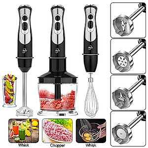 𝐑𝐇𝐘 Electric Immersion Hand Blender Blender Mixer 𝟓 𝐢𝐧 𝟏 hand blender Electric Immersion with Stainless Steel Blades 500W power, with 4 Interchangeable blades, suitable for vegetables, fruits, milkshakes, coffee.