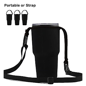 Tumbler 30oz Carrier Holder Pouch with Shoulder Strap, for Rtic, Atlin, Ozark Trail,YETI Rambler Insulated Tumbler Coffee Cup by Hoomtry(3Pack) (Black)