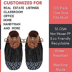 RE GOODS Shoe Covers - 100 Pack, X Large, Extra Thick With Non Skid Soles, Professional Sleek Black Disposable Boot and Shoe Booties, One Size Fits Most, Non Slip - Indoor/Outdoor