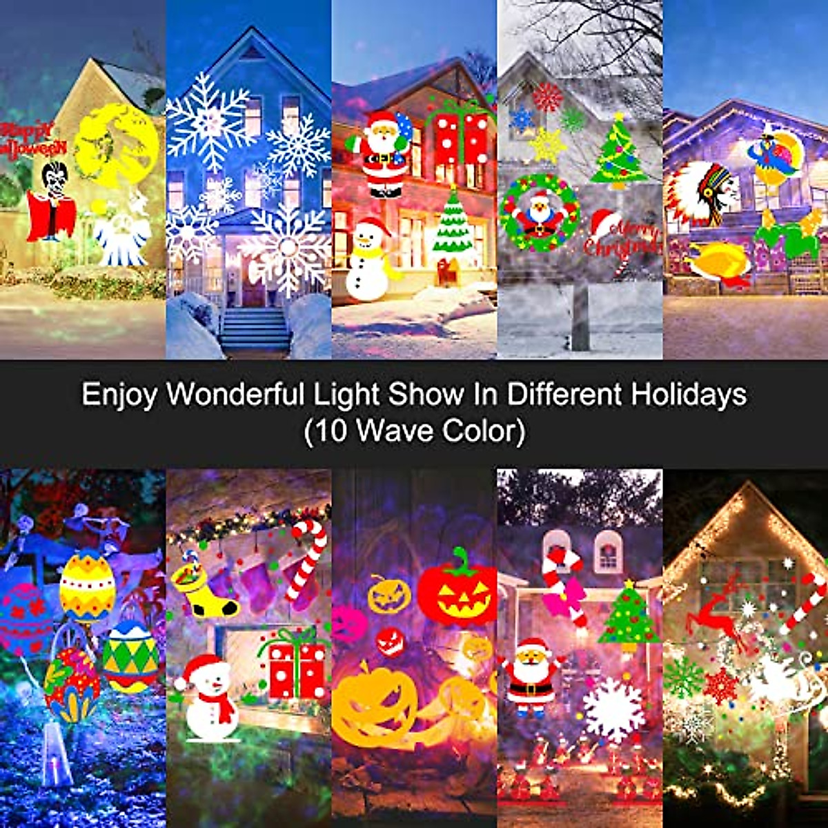 Holiday Projector Lights Outdoor Halloween Christmas LED Projector Lights 3D Ocean Wave & 20 Patterns Projection Light with Remote for Holiday Birthday Xmas Party Landscape Decorations