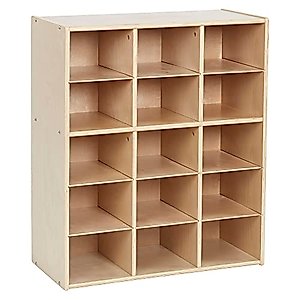 ECR4Kids Streamline 15 Cubby Tray Storage Cabinet, 5x3, Classroom Furniture, Natural