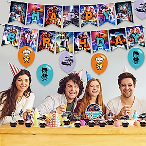 Back to the future Party Decorations,Back to the future Birthday Party Supplies Includes Banner - Cake Topper - 12 Cupcake Toppers - 21 Balloons - 50 Stickers