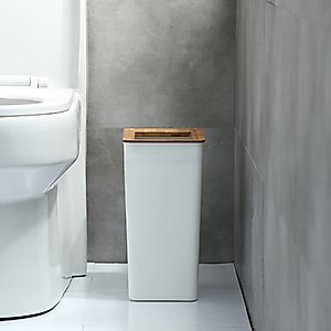 DOITOOL Large Trash Can White Bathroom Trash Can Minimalist Modern Style Garbage Can with Lid Bathroom Waste Container Dog Proofed Trash Can