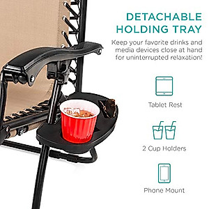 Best Choice Products 2-Person Double Wide Adjustable Folding Steel Mesh Zero Gravity Lounge Recliner Chair for Patio, Lawn, Balcony, Backyard, Beach, Outdoor Sports w/Cup Holders - Beige