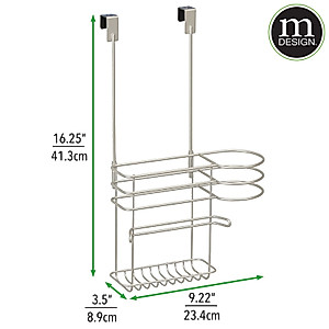 mDesign Metal Bathroom 2 Section Storage Tool Organizer Basket Tray - Hang Over Cabinet Door - Storage for Hair Dryer, Straightener, Curling Iron, Styling Products - Concerto Collection - Satin