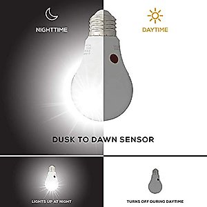 Amazon Basics A19 Dusk to Dawn Sensor LED Light Bulb, 60 Watt Equivalent, Energy Efficient 9W, E26 Standard Base, Soft White 2700K, Non-Dimmable, 10,000 Hour Lifetime , 6-Pack