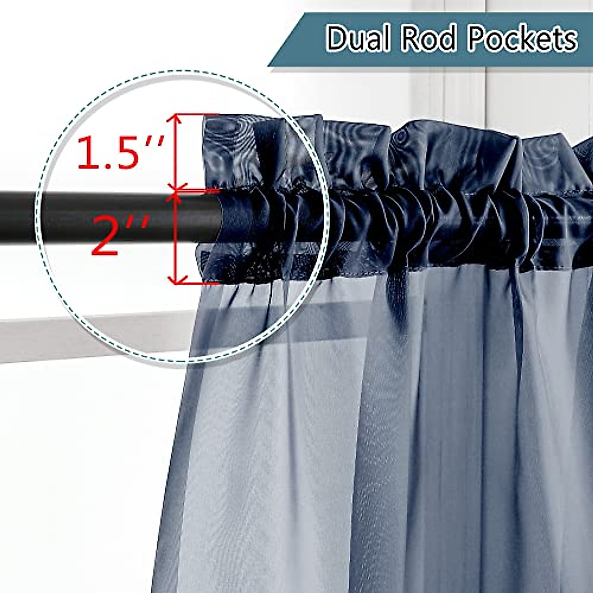 Lecloud Window Treatment Sheer Curtains 120 Inches Long, Basic Rod Pocket Drapes for Living Room Bedroom, Semi Sheer Voile Curtain Panels for Yard Patio Villa Parlor Backdrop, 40" Wx120 L, Navy Blue