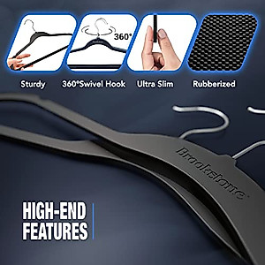 BROOKSTONE, 10 Pack [Non-Slip] High Grade Rubber Coated Plastic Hangers, Ultra Slim Lightweight Design, Heavy-Duty, Won’t Stain Fabric, Swivel 360° Hook