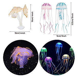 Cayway 6 Pack Aquarium Fish Tank Ornament Glowing Simulation Coral Plant Ornaments Glowing Silicone Aquarium Ornaments Mushroom Lotus for Fish Tank, Aquarium Landscape