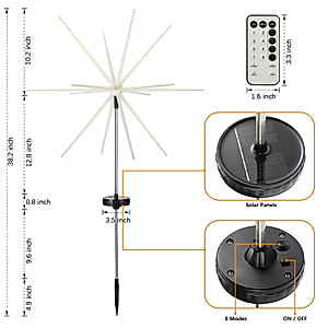 224 LED Solar Starburst Lights Outdoor, 8 Modes Meteor Firework Solar Fairy Lights with Remote Control for Garden Landscape Patio Walkway Home Holiday(2 Pack Warm)