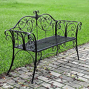 HLC Black Outdoor Bench Patent Design Romance Two Seat Bench for Garden Park