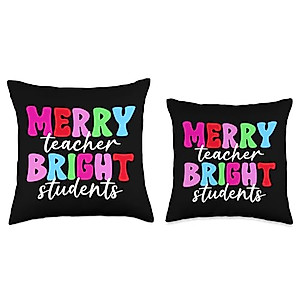 Funny Christmas Family Matching Outfits by SMP Merry Teacher Bright Students Retro Groovy Funny Christmas Throw Pillow, 18x18, Multicolor