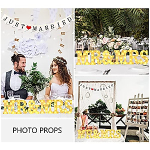 Coume Wedding Decorations Set, Mr Mrs Marquee LED Signs Just Married Banner Fairy String Light, 8.5 Inch Sign, for Table, Photo Props