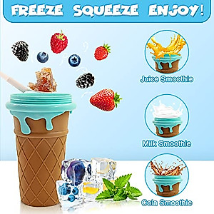 [Upgraded 500ml] 2-Pack Slushie Maker Cup, Large Capacity 16.9 Fl.Oz Silicone Squeeze Cup, TIK TOK Magic Quick Frozen Smoothie Cups with Lids and Straws For Kids & Adults, DIY BPA Free Quick Cooling Slushy Maker Cup