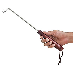 PEPKICN 15 Inches Food Flipper - Stainless Steel BBQ Meat Turner Hook with Wooden Handle for Grilling & Smoking