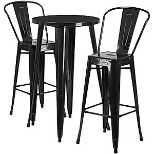 Flash Furniture Nichols Commercial Grade 24" Round Black Metal Indoor-Outdoor Bar Table Set with 2 Cafe Stools