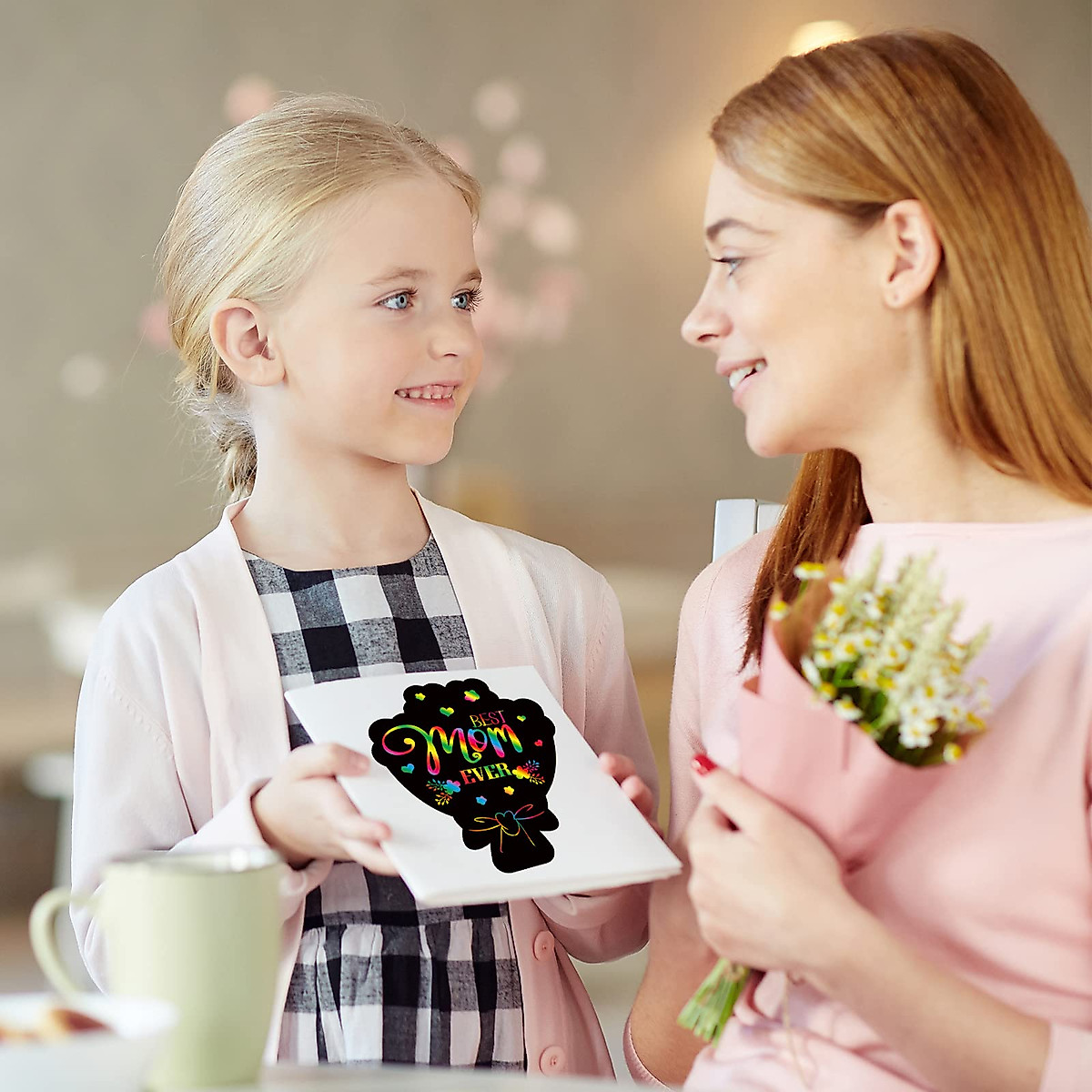 Fancy Land Mothers Day Scratch Crafts Kit for Kids Scratch and Sketch Art Paper Magnet Ornaments 24 Pcs