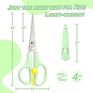 Sonuimy Kid-Friendly Craft Scissors for Age 4-8, 5.5” Toddler Safety Kids Scissors With Cover, Blunt Tip Small Spring Loaded Scissors, Suitable for Child Student School Art Paper Scrapbooking Project