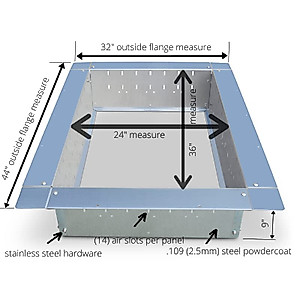Firebuggz Heavy Duty Stainless Steel Fire Pit Ring Insert for Outdoors - 24”x 36” Rectagular Insert, 32”x 44” Outside Flange, 9" Height