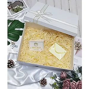 MYGOGOART Large White Gift Box 13 x 10 x 5 Inches with Lid, Ribbon Bow, Shredded Raffia Paper Fill, Greeting Card and Envelope for Wedding Birthday Valentines Bridal Gifts (1 pack, White)
