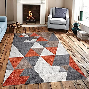L'Baiet Emani Orange White Gray Brown Geometric Triangle Abstract Color Block Pattern Mid-Century Modern Indoor 4' x 6' Area Rug