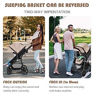 BABY JOY Baby Stroller, 2 in 1 Convertible Carriage Bassinet to Stroller, Pushchair with Foot Cover, Cup Holder, Large Storage Space, Wheels Suspension, 5-Point Harness (Light Coffee)