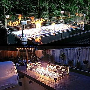 Grisun Fire Pit Glass Wind Guard - 31 x 12 x 6 inch, Thick Rectangular Heat-Resistant Tempered Glass Guard with Hard Aluminum Corner Bracket and Feet for Propane, Gas, Outdoor