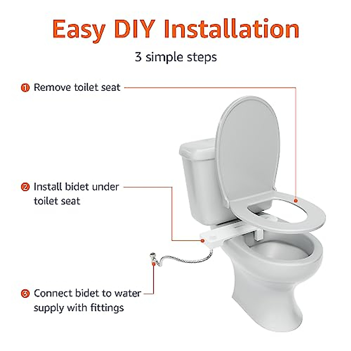 Amazon Basics Nonelectrical Bidet Attachment for Toilet with Water Adjustment, Slim, 16.42" x 4.61" x 3.5"