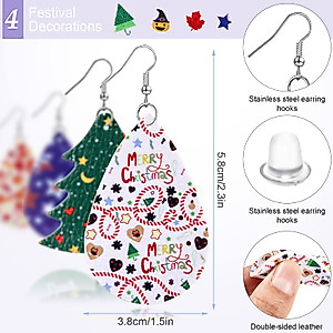 Otuuz 24 Pairs Christmas Earring Santa Christmas Tree Pumpkin Faux Leather Earrings Dangle Lightweight Teardrop Earrings Thanksgiving New Year Party Decorations for Women
