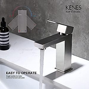 KENES Single Handle Bathroom Sink Faucet, Brushed Nickel Vanity Faucet for Bathroom Sink, with Pop Up Drain Stopper & Water Supply Hoses LJ-9031