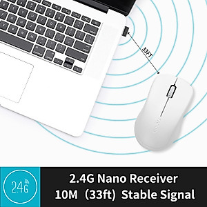 Rapoo 1680 Silent Wireless Mouse, 2.4GHz Cordless Mouse with USB Receiver, 1K DPI, 3 Buttons Computer Mouse with 12M Battery Life, Ambidextrous Computer Mice for PC/Tablet/Laptop, White