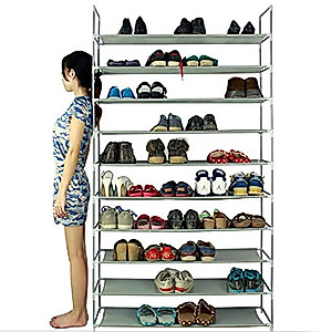 Smaworld 10 Tiers Shoe Rack - Shoe Closet Organizers and Storage, Non-Woven Fabric Shoe Cabinet, Narrow Shoe Shelf for Home Entryway Bedroom