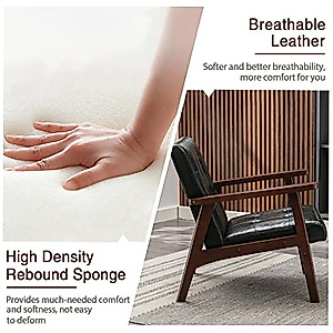 Bonzy Home Black Accent Chair,Faux Leather Mid Century Modern Chairs for Living Room, Upholstered Armchair Comfy Retro Bedroom Side Chair with Solid Wood Frame, Black