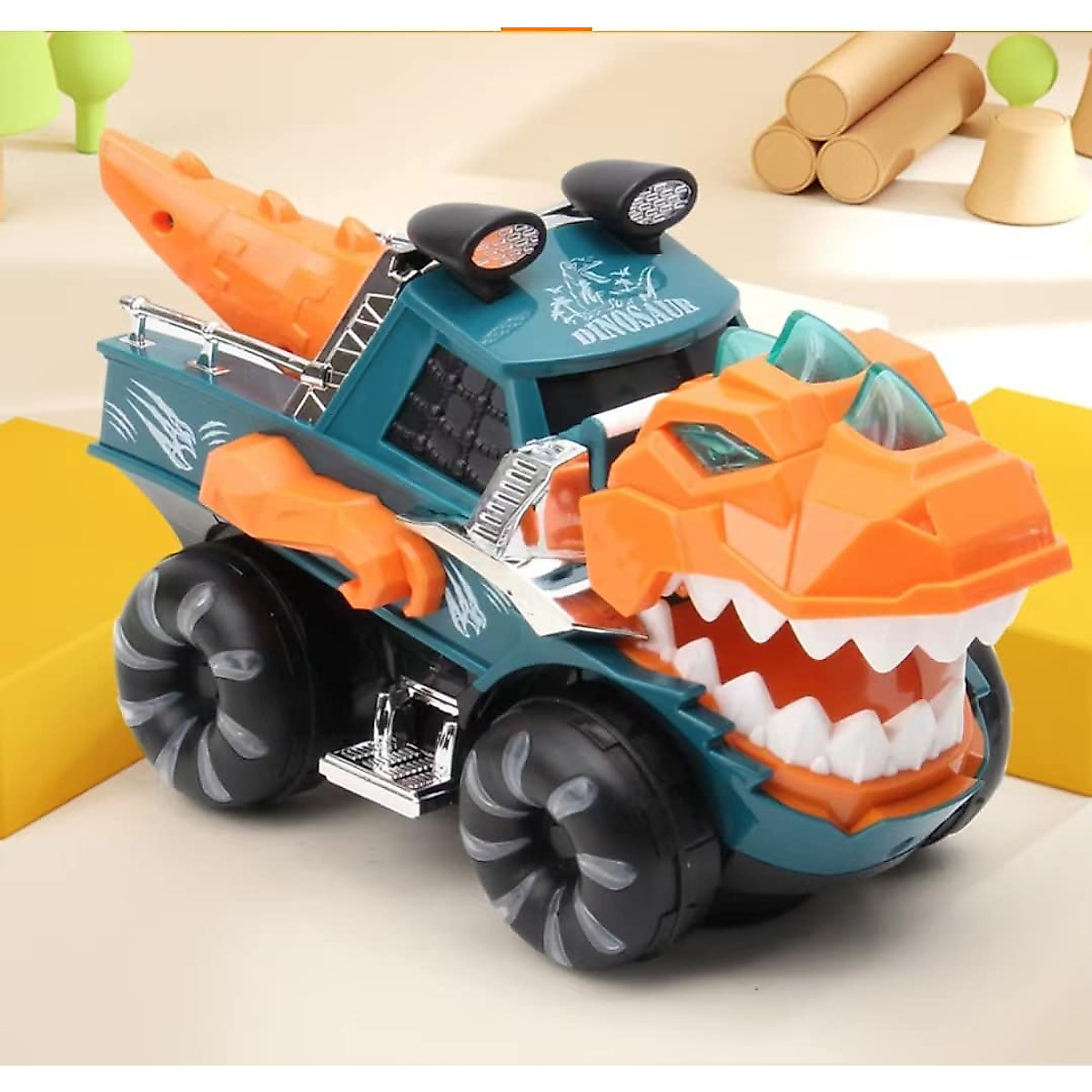 Dinosaur Toys for Kids 3-5 Years Old, Dinosaur Car Toy with Flashing Lights Music Roaring Sound Dino Light up Car Toys, Capture Dinosaur Play Set for Boys and Girls Ages 3+(Orange)