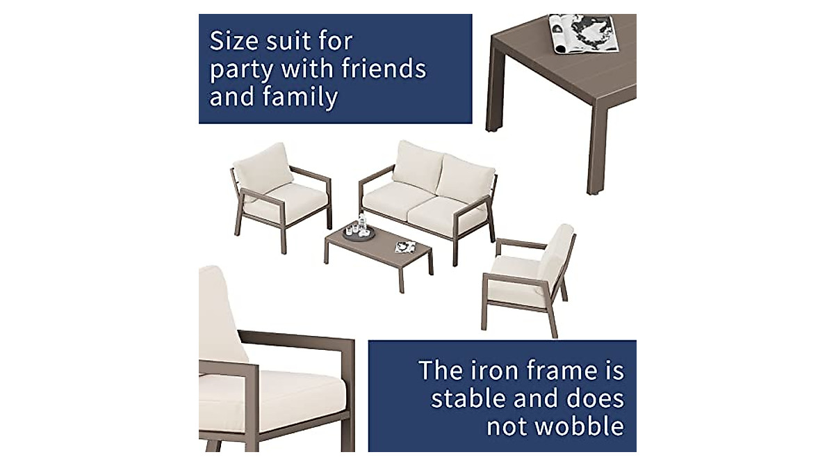 Bella Villa Patio Furniture Set - 4-Piece Outdoor Metal Frame Set