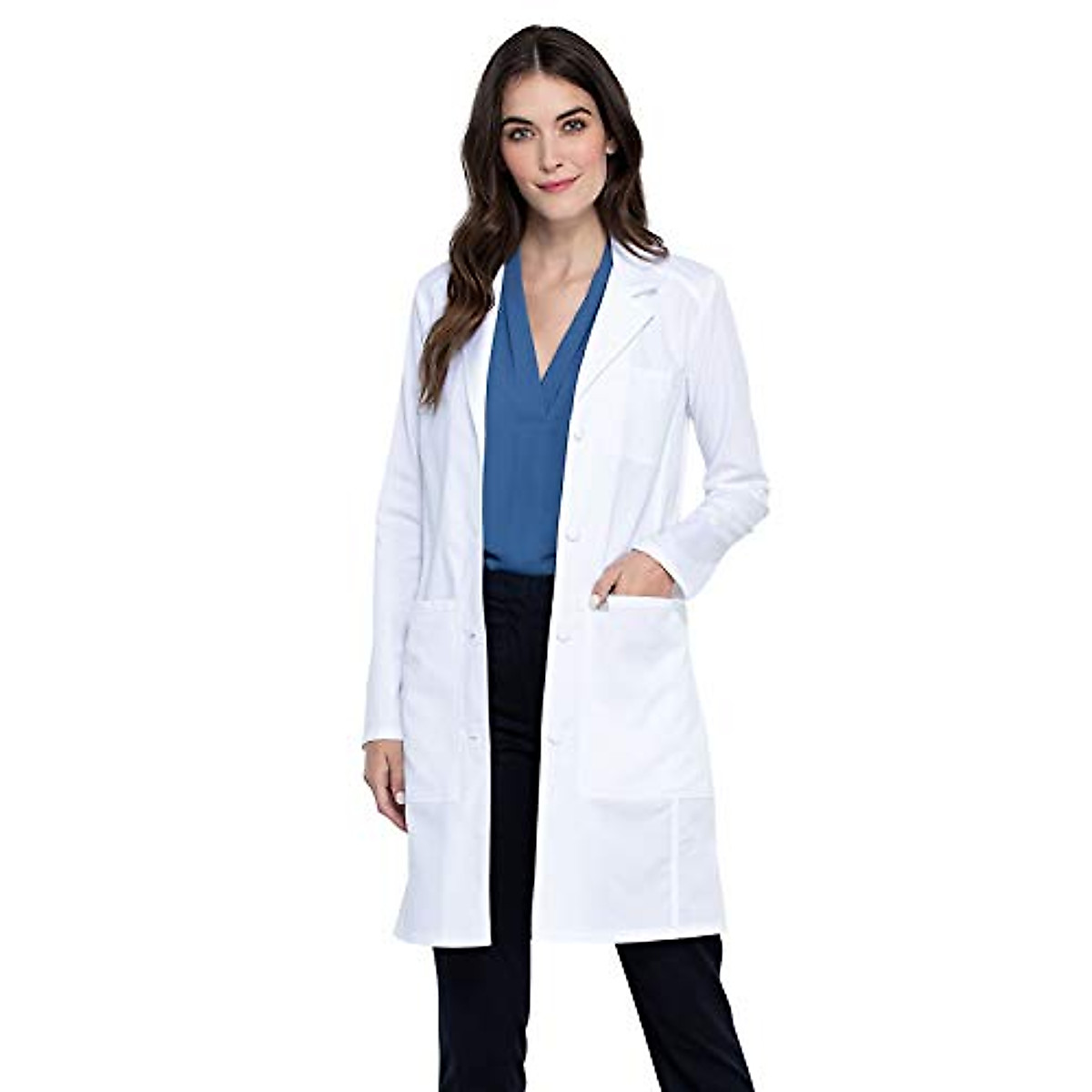 Cherokee Women Scrubs Lab Coat Workwear Revolution Tech 36" WW420AB, XL, White