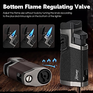 Tesonway Cigar Lighter, 2 Pack, Quad Jet Flame Torch Lighter, Refillable Butane Lighters with Cigar Punch, Multifunctional Windproof Adjustable Butane Torch Lighter - Butane Not Included
