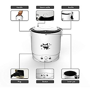 Mini Rice Cooker, 1L Small Rice Cooker 2 Cup-uncooked Travel Rice Cooker 12V for Car with Steamer, Auto Keep Warm Suitable For 1-2 People