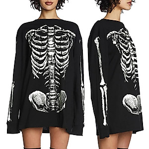 VILOVE Women Gothic Skeleton Sweatshirt Punk Oversized Skull Graphic Sweater Y2K Halloween Long Sleeve Hoodies Pullover Black