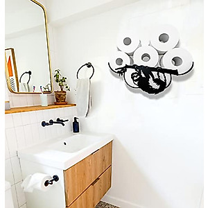 Metal Sloth Wall Toilet Paper Storage,Animal Decorative Metal Paper Holders,Black Toilet Tissue Holder,Cute Toilet Paper Storage for Bathrooms,Wall Toilet Paper Organizer Hold Extra 8 Rolls