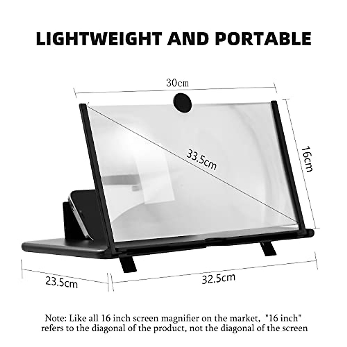Screen Magnifier for Cell Phone, 16" Phone Magnifying Screen 2023 Upgraded HD 3D Phone Screen Amplifier Phone Stand with Screen Enlarger Compatible with All Smartphones for Movies Videos Gaming